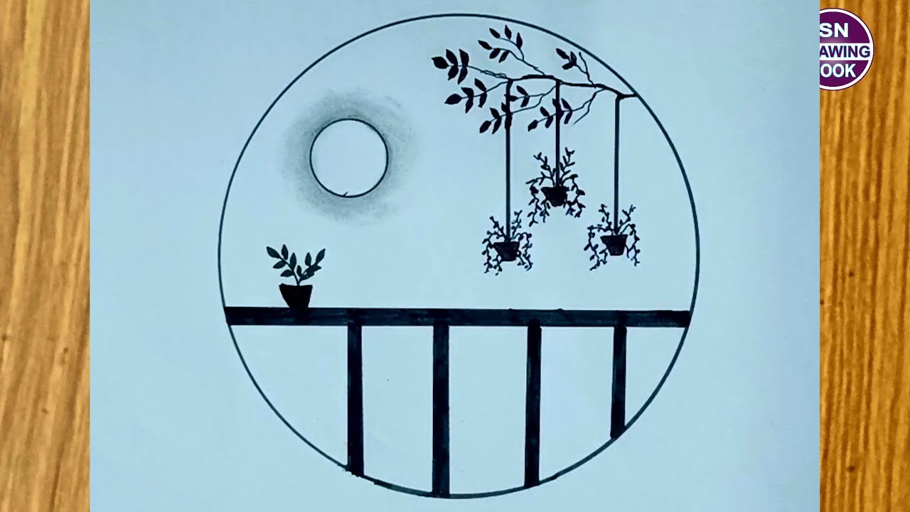 beautiful and easy circle scenery drawing || simple circle scenery ...