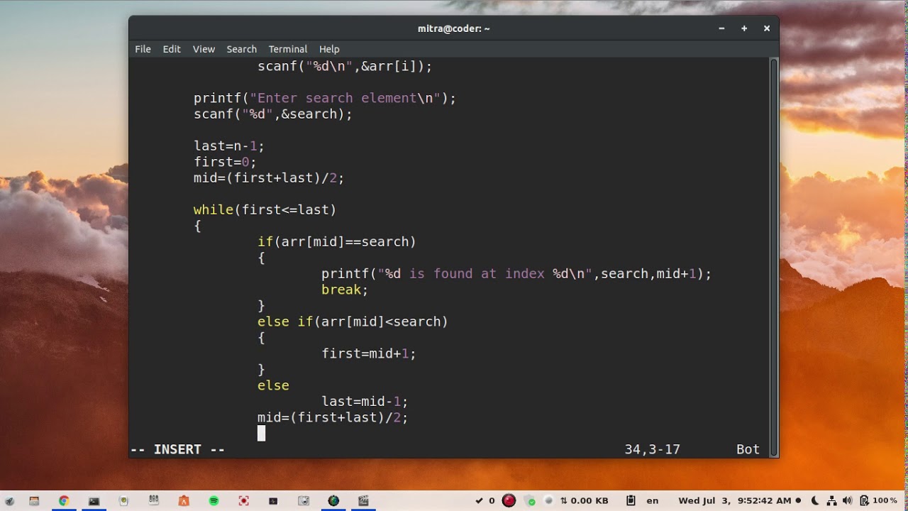 Binary Search Using C In Ubuntulinux Youtube