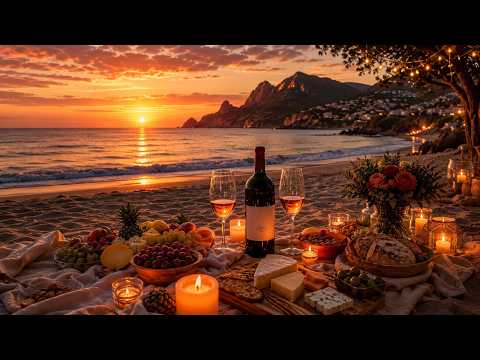 A Romantic Beach Picnic at Sunset | Relaxing Ocean Ambience / Video
