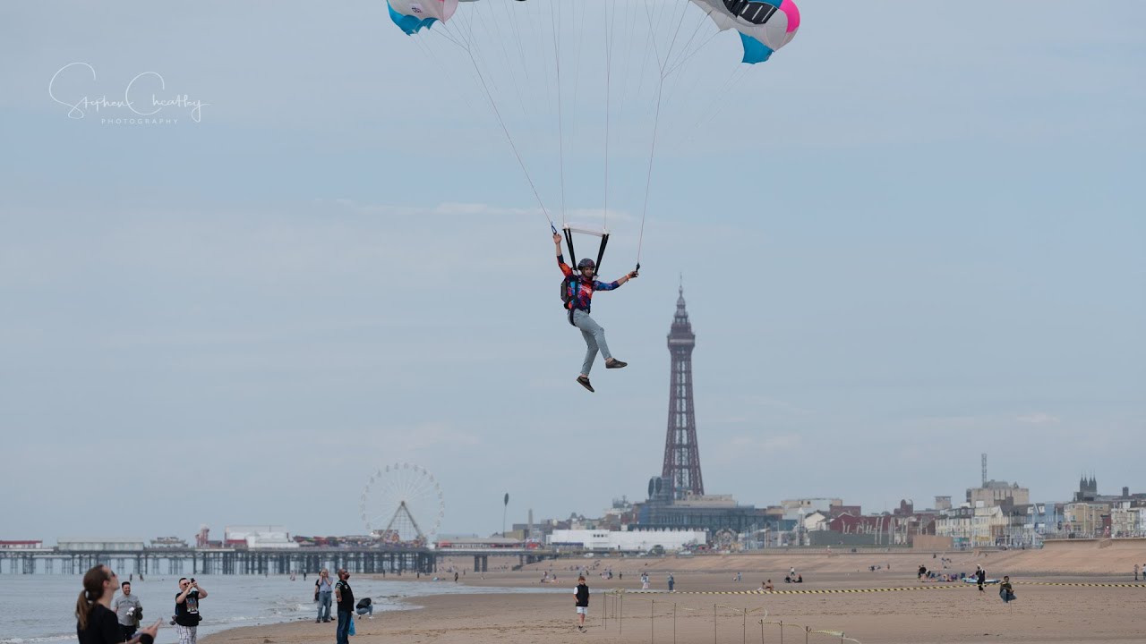 Base Jumping on Blackpool Beach - YouTube