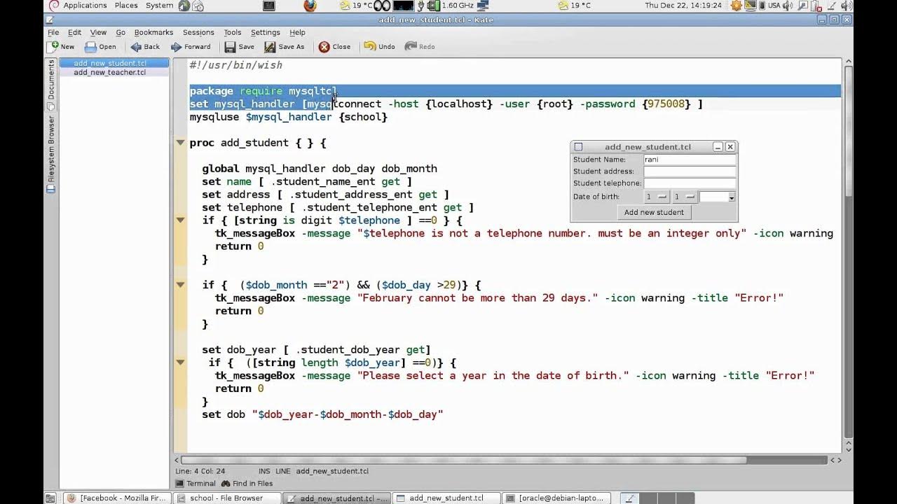 Tcl/Tk/MySQL Example:School Registration:Lesson3:Add Student and ...
