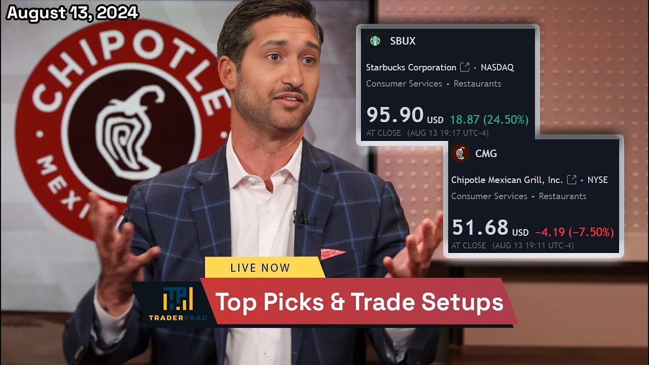 🔴LIVE: SBUX Up & CMG Down on CEO News! Top Picks & Setups For August 14 ...