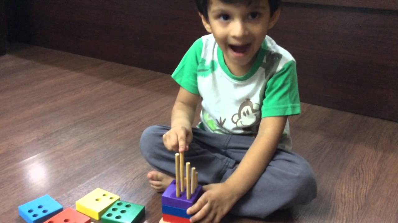 Moksh Plays With A Montessori Multi-Dowel Stacking Math Toy (Stacked ...