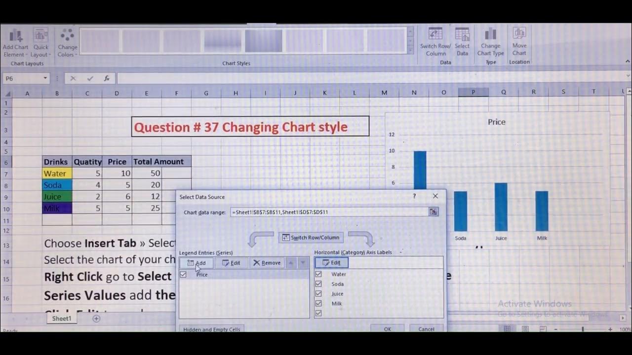 Microsoft Excel Creating Chart. Question 37/50 will get you a great Accounting Job in USA - YouTube