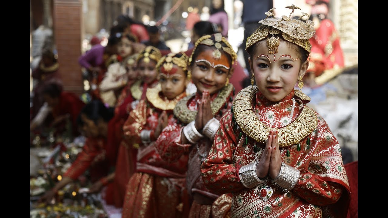 Newari girls participate in Bel Bibaha - YouTube