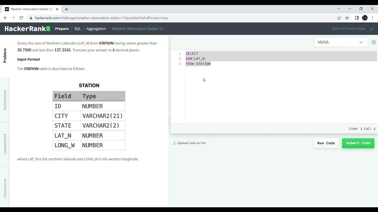 HackerRank SQL || Weather Observation Station 13 || SQL Learning - YouTube