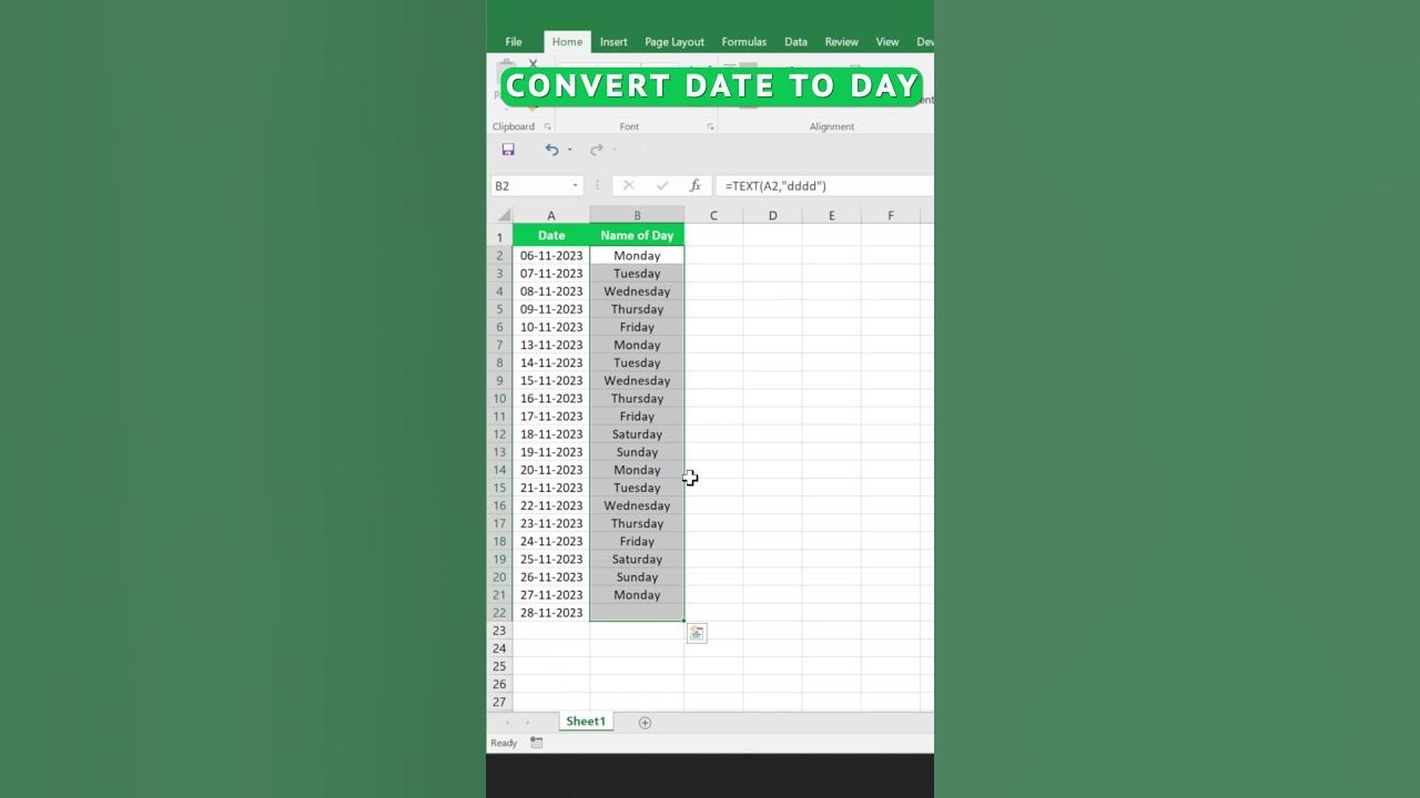 how-to-convert-dates-to-days-in-excel-text-function-in-excel-shorts