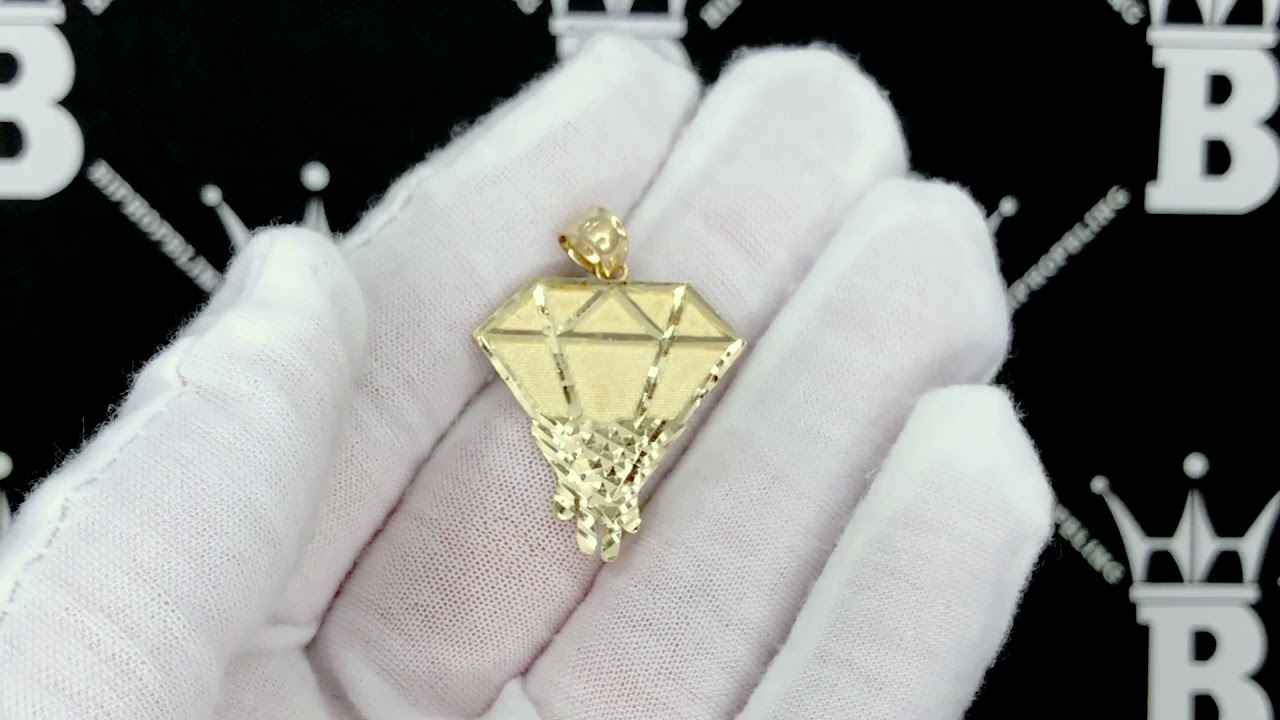 Diamond Drip DC 10K Yellow Gold Pendant | Hip Hop Bling Real Jewelry ...