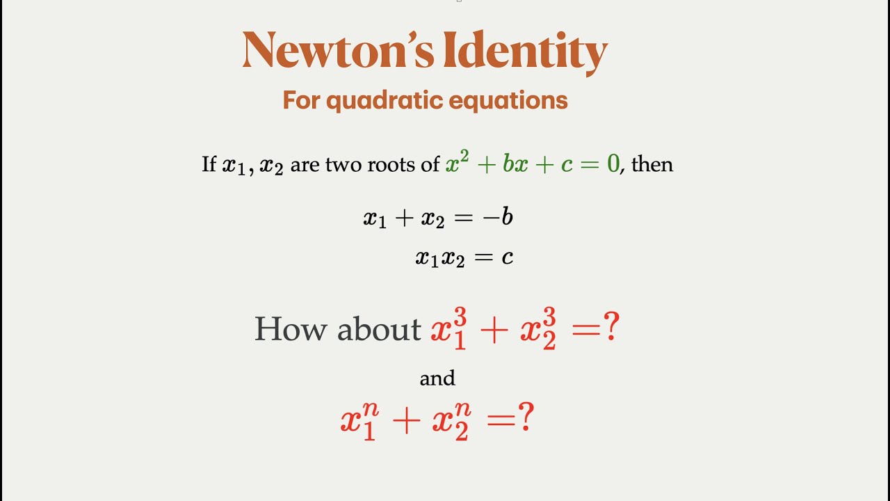 Newton s Identity Lesson 1 For Quadratic Equations YouTube