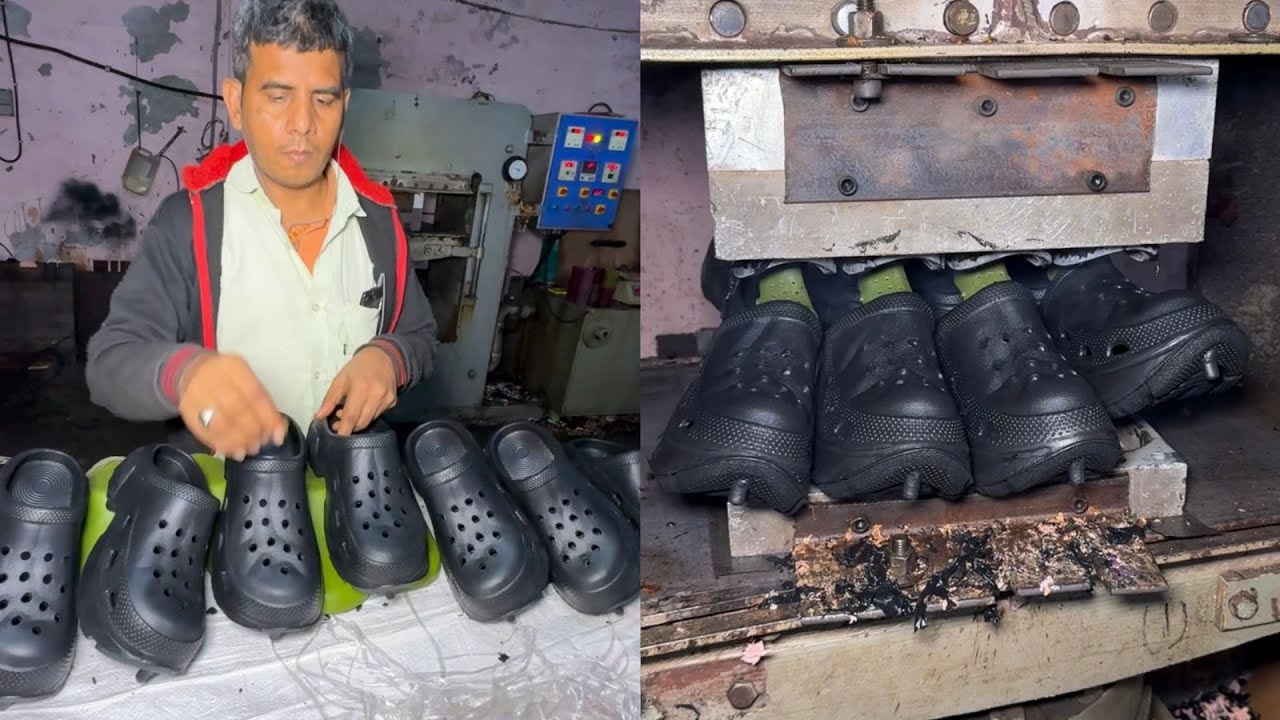 Satisfying process of making black crocs - YouTube