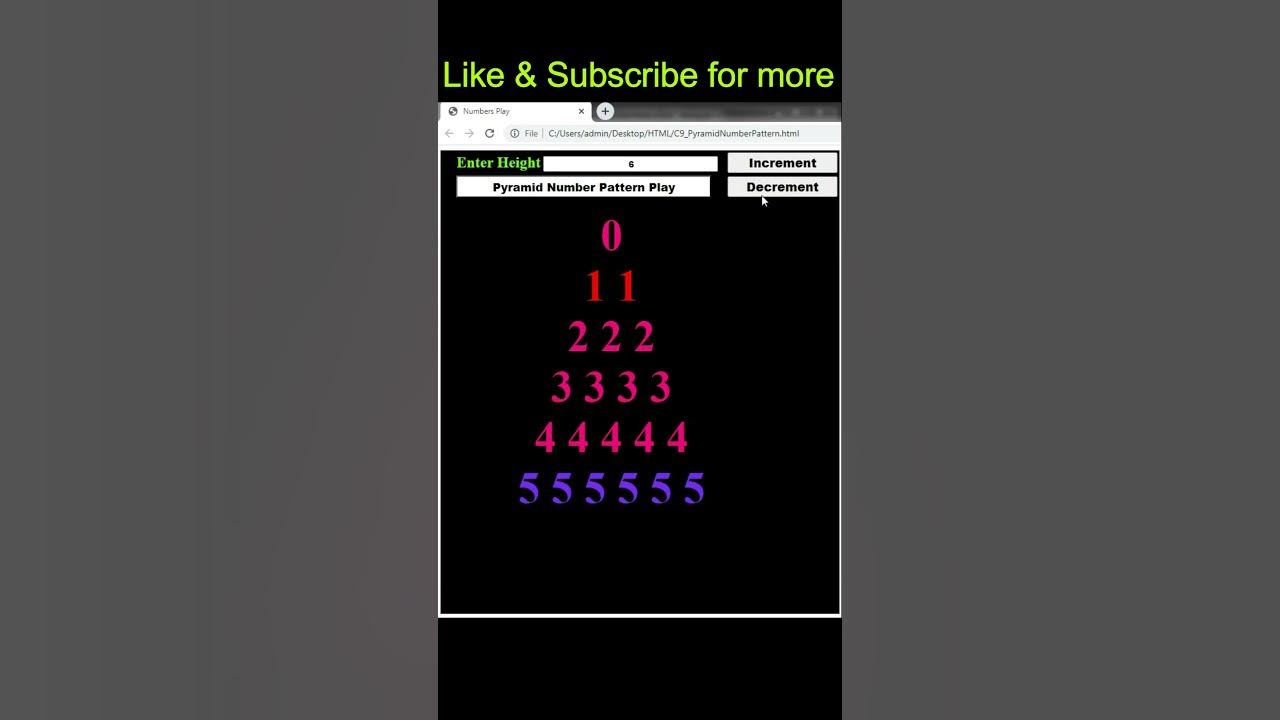 Html Css And Javascript Code To Print Pyramid Number Pattern Shorts Youtube