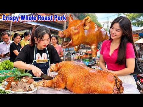 The girl who helps her mother sell the best whole crispy roasted pork on the roadside. Street food