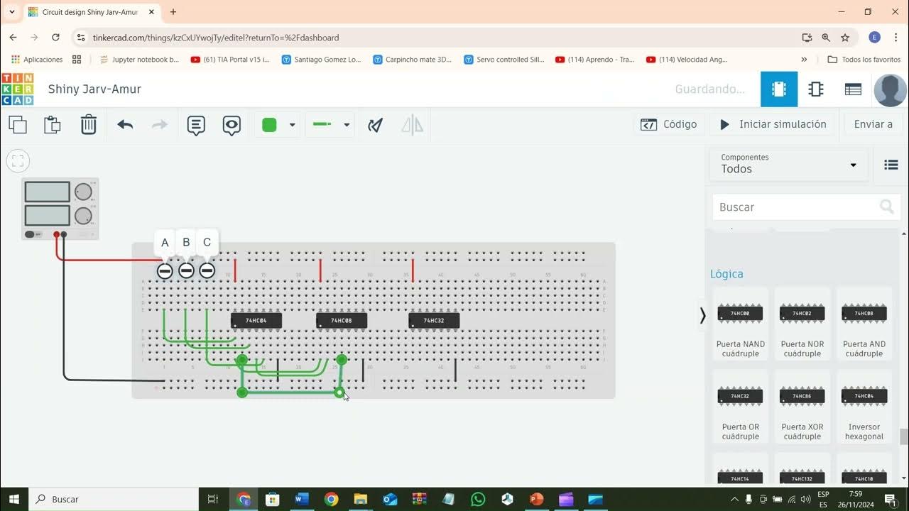 Armado de circuito combinacional en tinkercad - YouTube