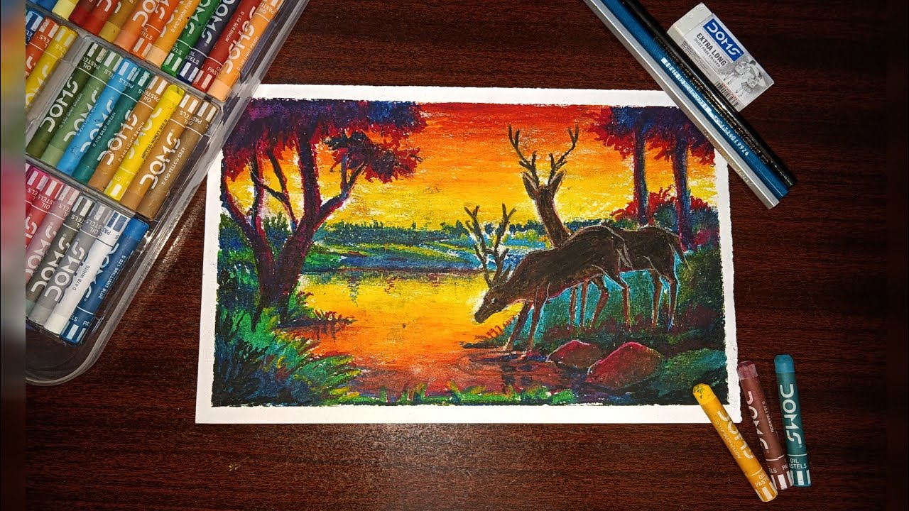 How To Draw An Easy Sunset Scenery Step By Step| Sunset Scenery Drawing ...