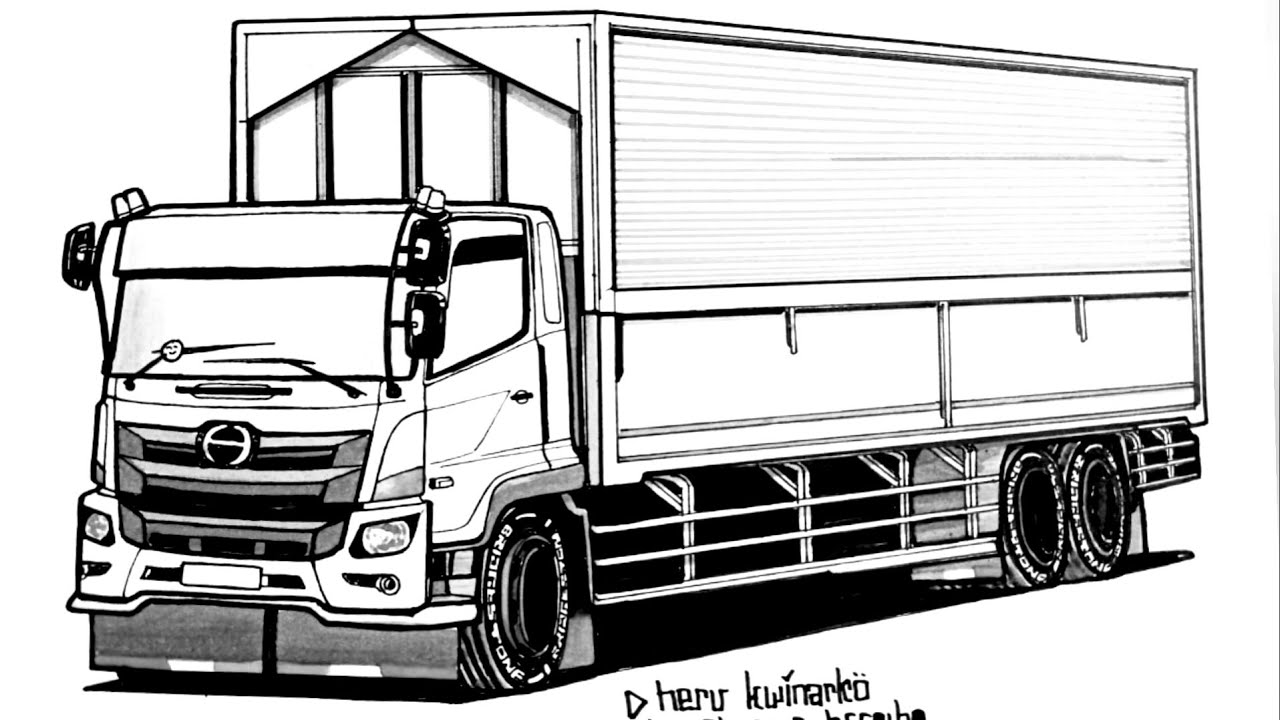 Cara Menggambar Truk Hino, Menggambar Truk Wing Box #herukwinarko - YouTube