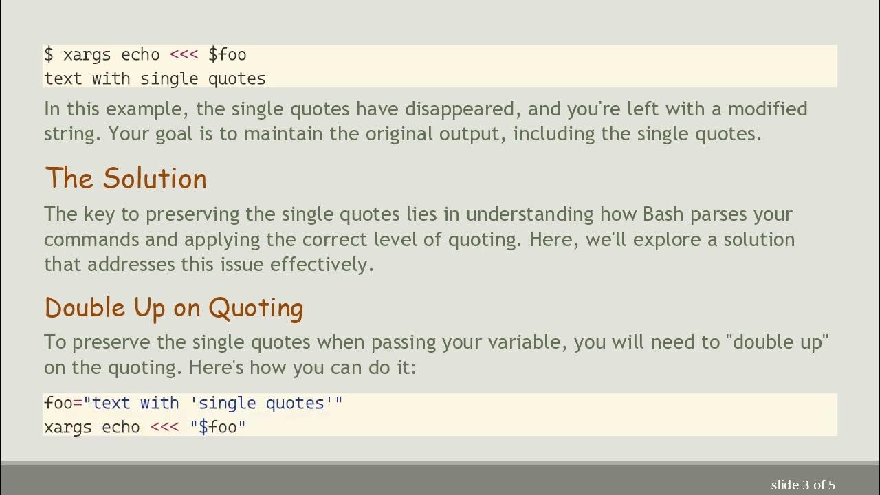 Preserving Single Quotes in Bash Variable Output When Using Stdin - YouTube