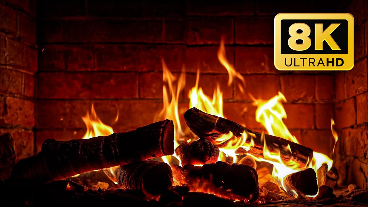 Crackling Fireplace 8K 🔥 Fireplace Background, Burning Logs and Slow ...