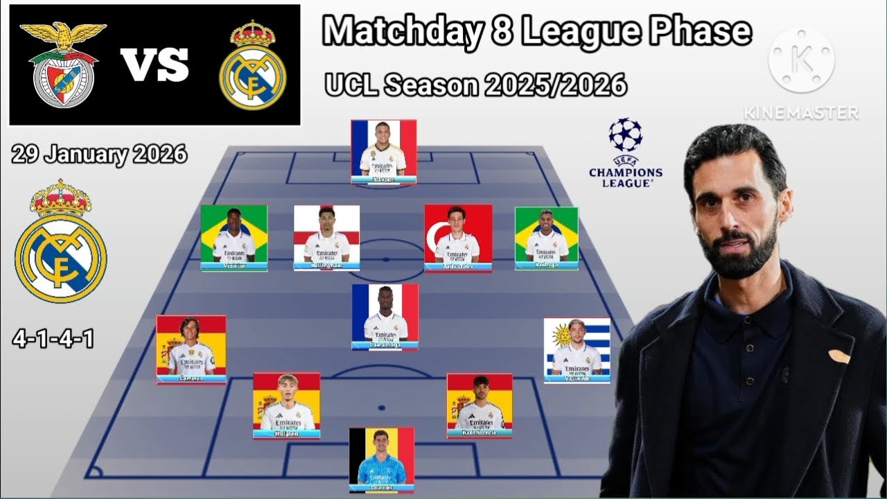 Today Match !! Benfica vs Real Madrid Line Up 4-1-4-1 With Guler ...