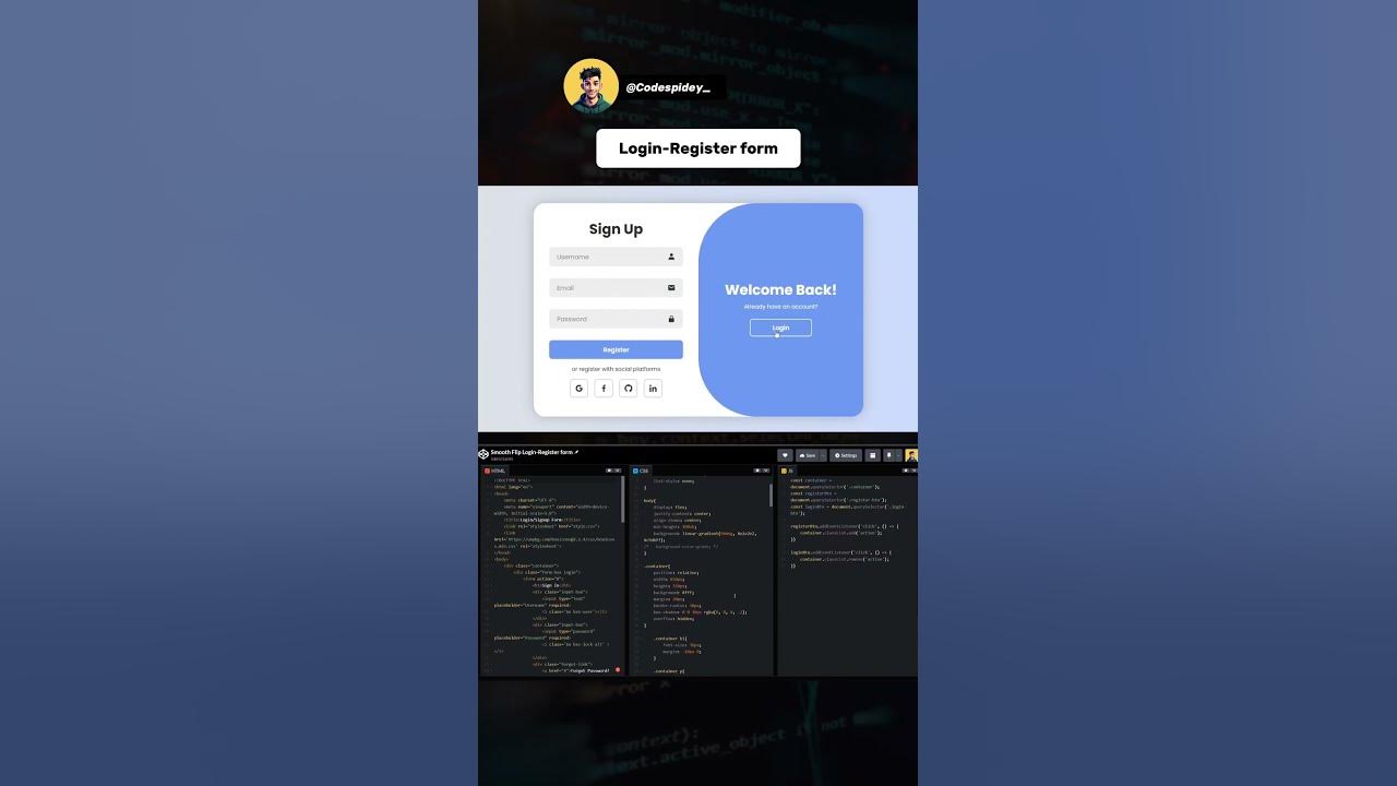 Login-Register form by Vanilla JavaScript #css3 #javascript # ...