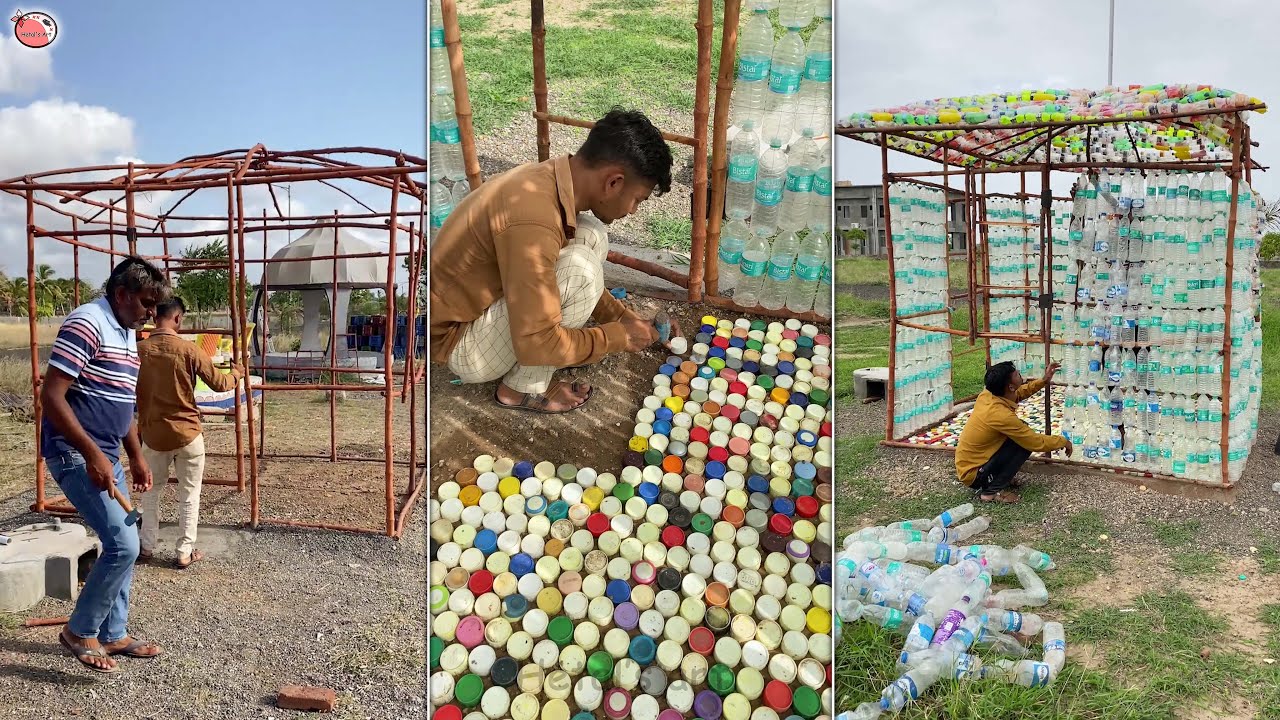 Plastic Bottle Hut making - Colorful creativity #plasticbottle #hut ...