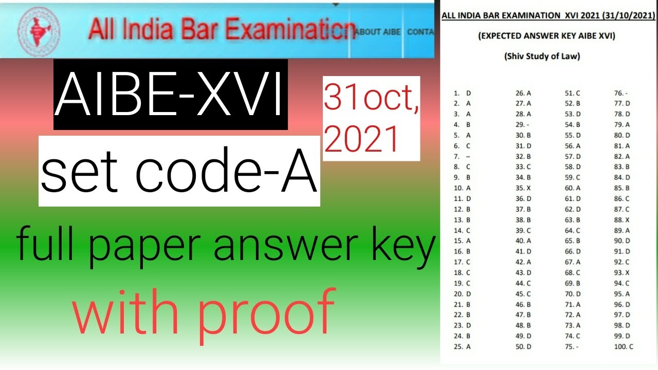 AIBE XVI Answer Key Set Paper A Full Answer Key 31 10 2021 YouTube aibe-xvi-answer-key-set-paper-a-full-answer-key-31-10-2021-youtube