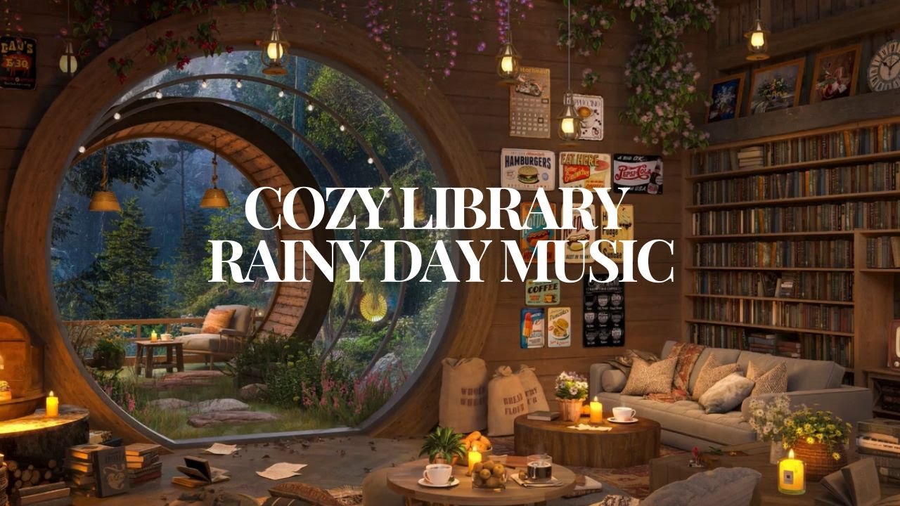 🎵Cozy Library Rainy Day Music | Relaxing Study & Reading Sounds 🌧️ ...