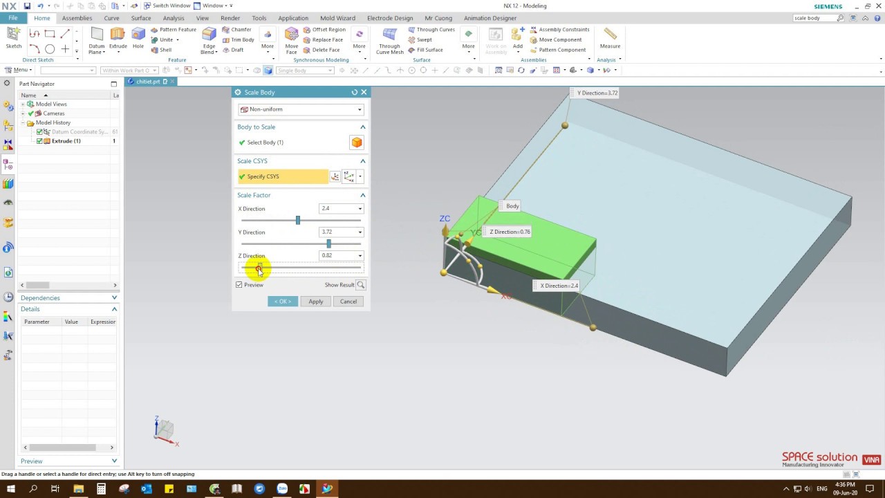 Dùng lệnh Scale Body trong NX | How to use Scale Body in NX - YouTube
