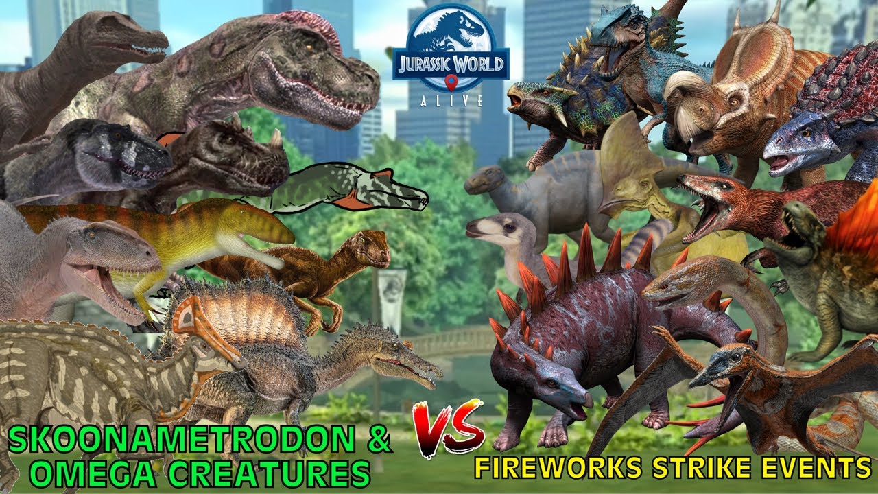 Skoonametrodon & Omega Creatures vs Fireworks Strike Events - Jurassic ...