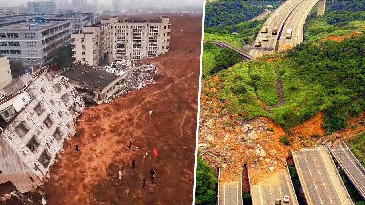 12 Epic Land Slides Caught on Camera - YouTube
