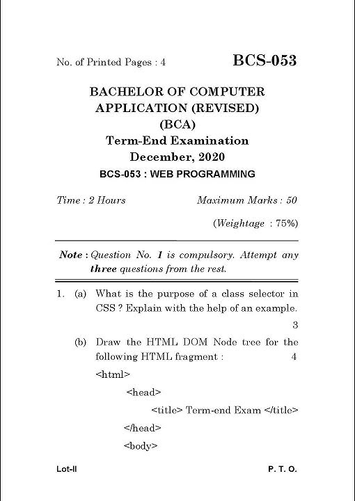 BCS - 053 DECEMBER 2020 QUESTION PAPER - YouTube