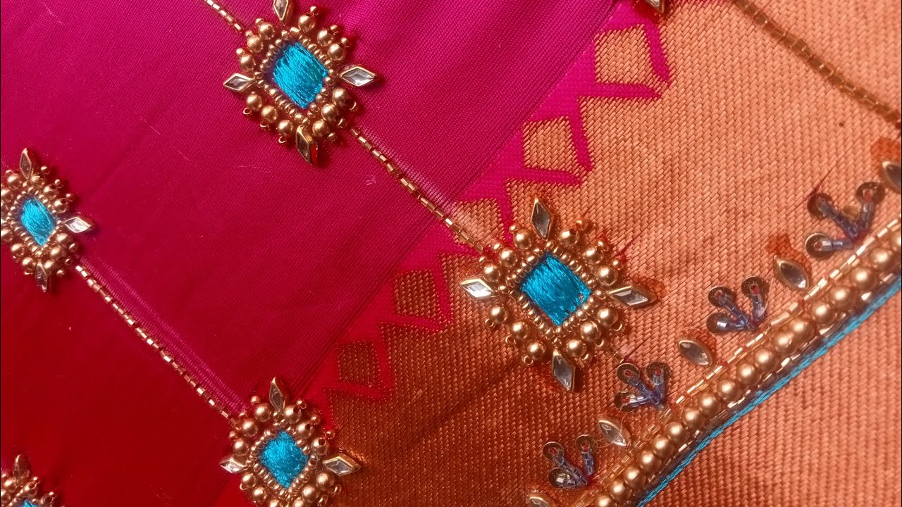 Aari🤩Work blouse tutorials for beginners/ Square kundan chamuki design ...