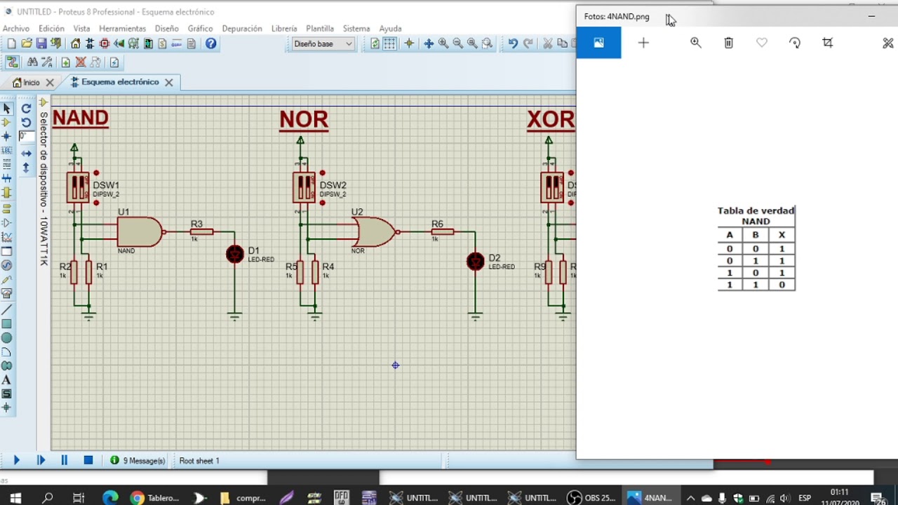 Puertas And, Or, Not, Nand, Nor, Xor en proteus - YouTube