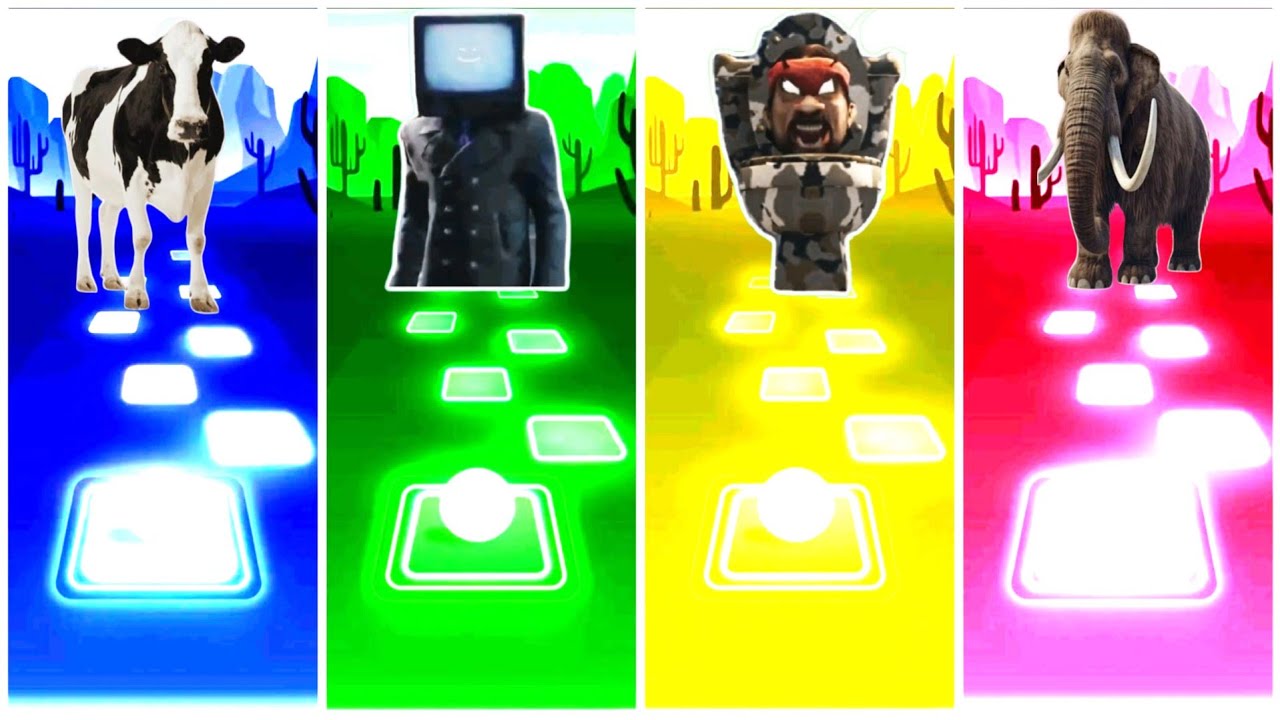 Funny Cow 🆚 Skibidi tv Man 🆚 Rambo Toilet 🆚 Funny Elephant Tiles Hop ...