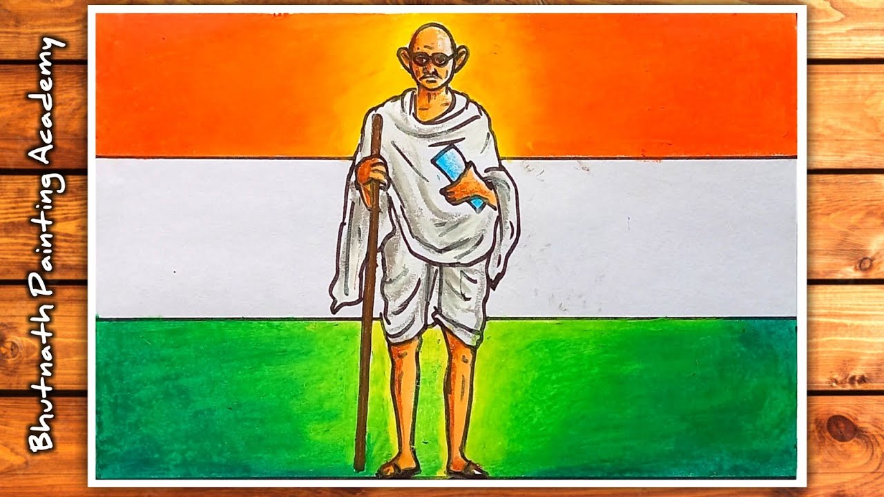 Mahatma Gandhi full figure drawing with oil pastel colour||gandhi ...