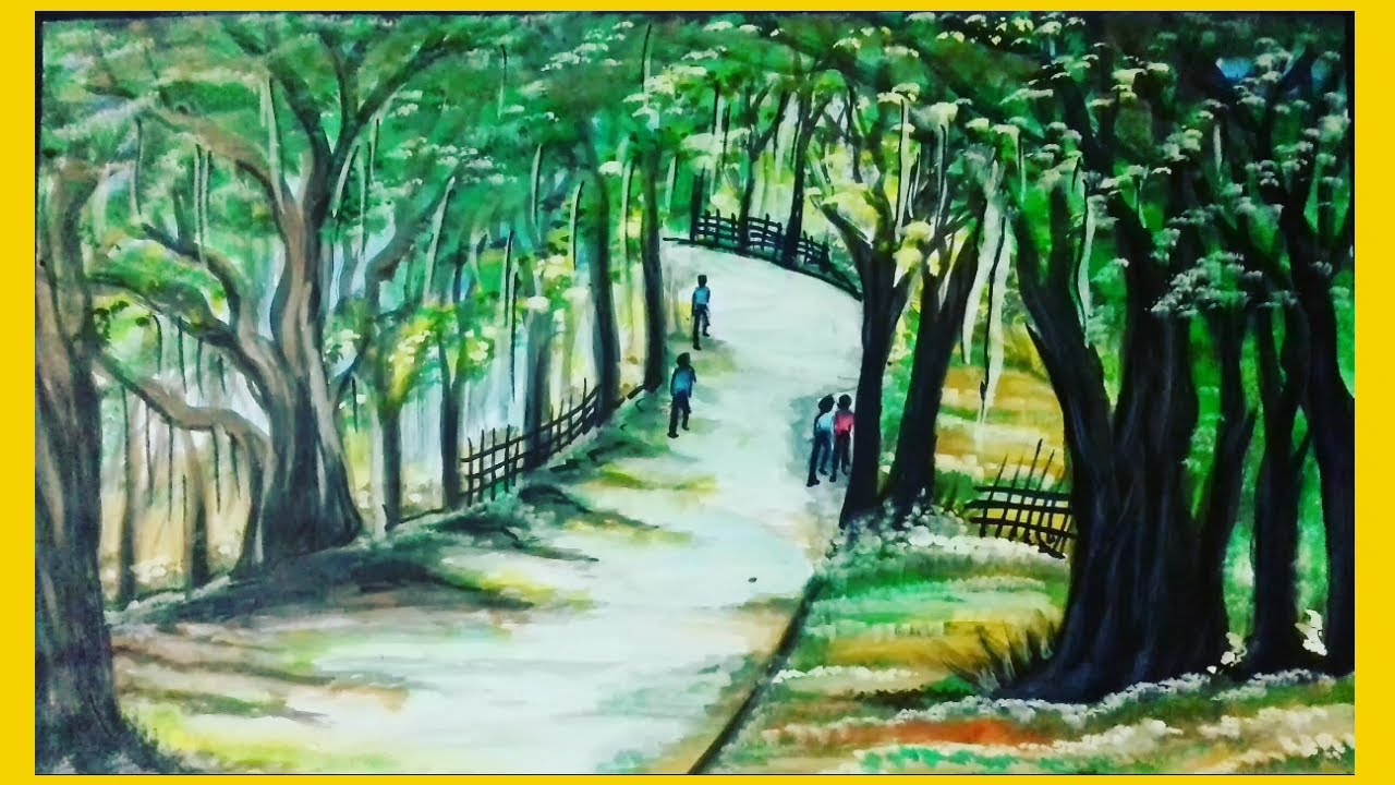 How to draw tree line road | easy way to draw tree line road ...