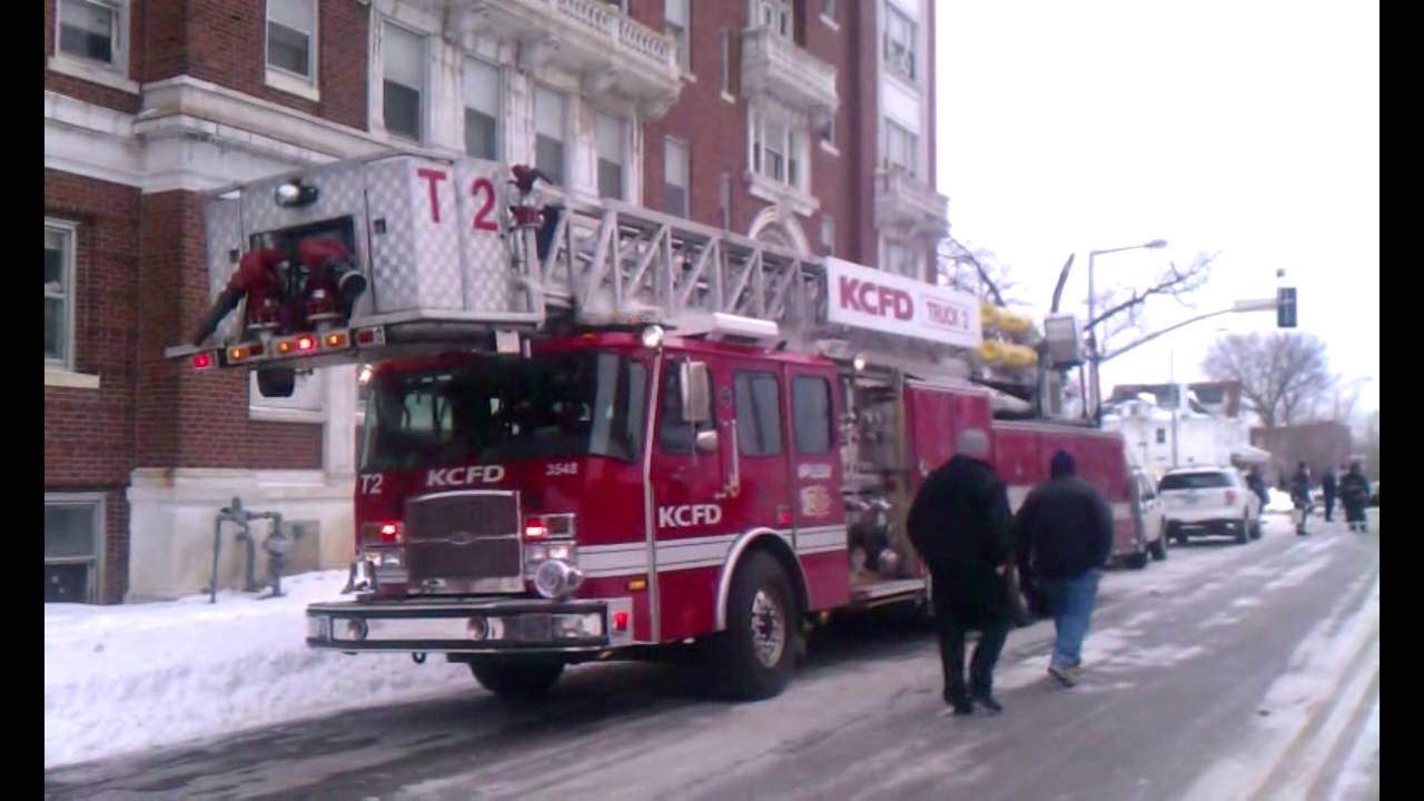 KCFD truck involved in wreck as crews head to apartment fire - YouTube