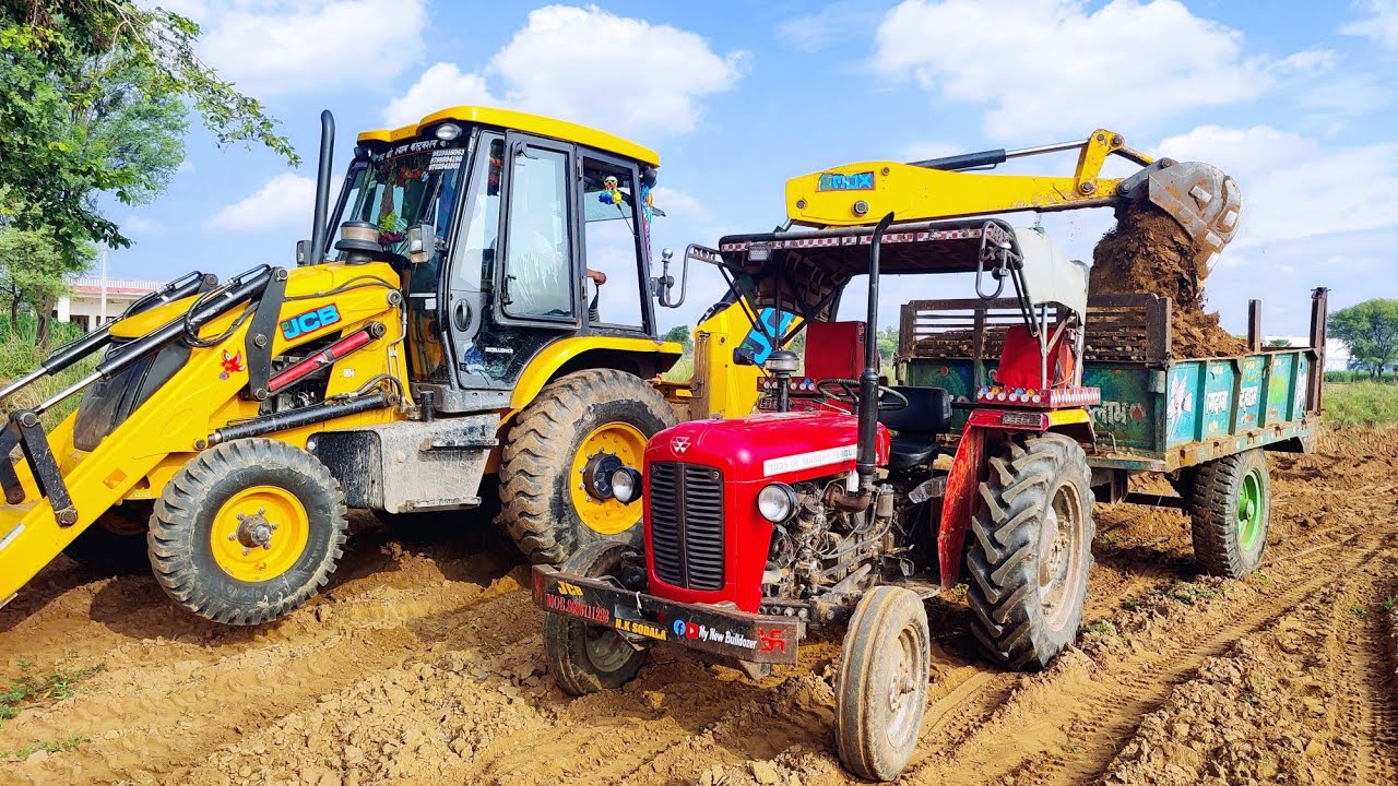 Jcb 3dx eco xcellence working with Massey ferguson tractor । Jcb ...