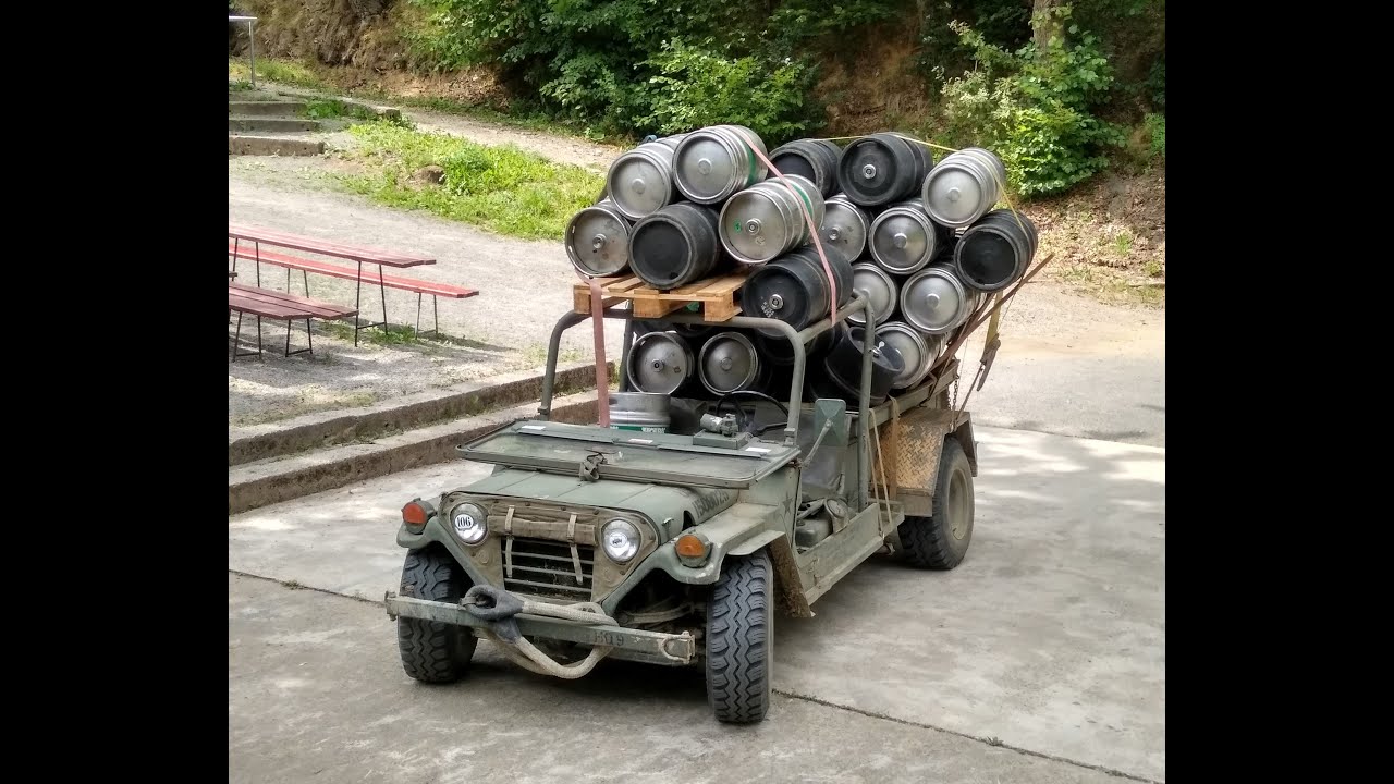 Modified M151 MUTT with kegs of beer - YouTube