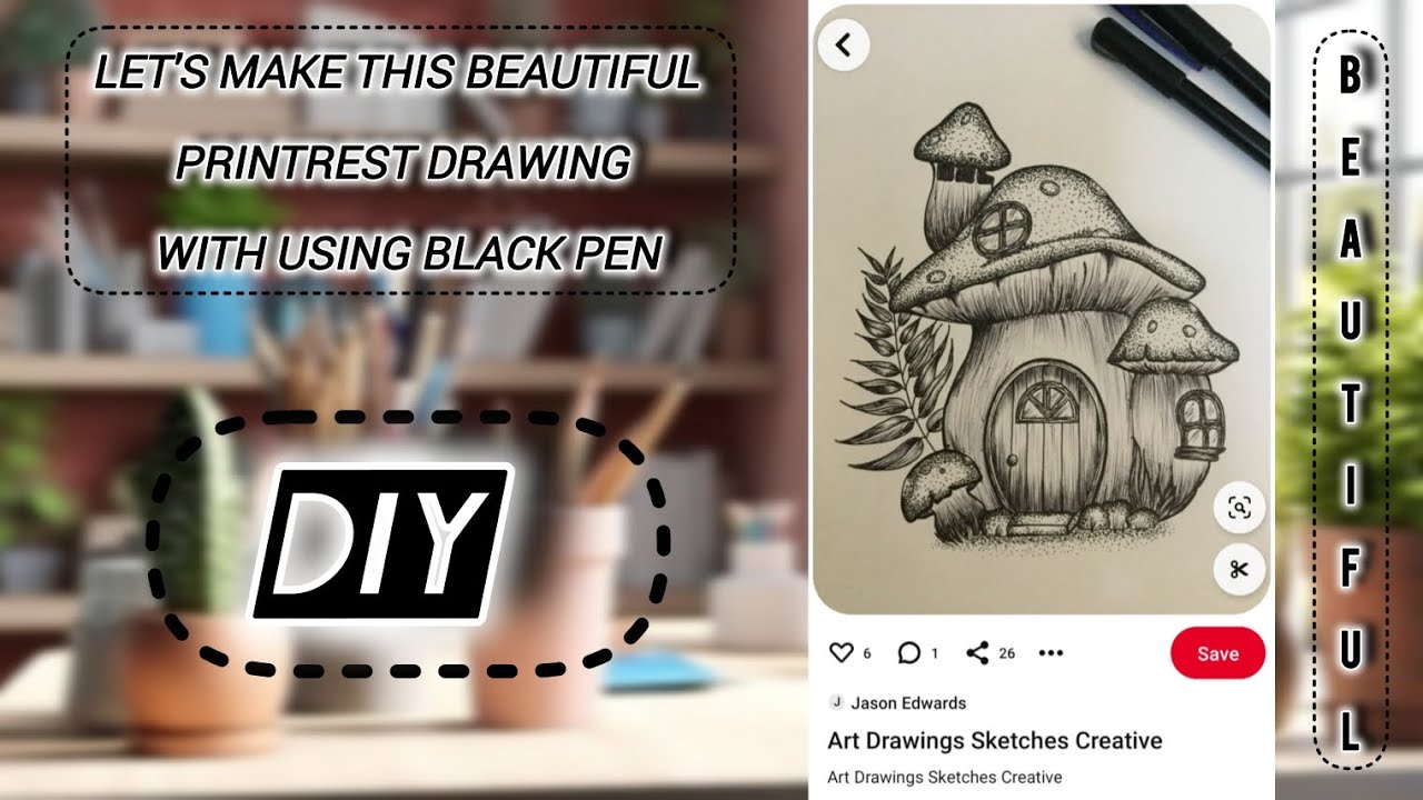 diy beautiful Printrest drawing with using black pen |DIY| #video - YouTube