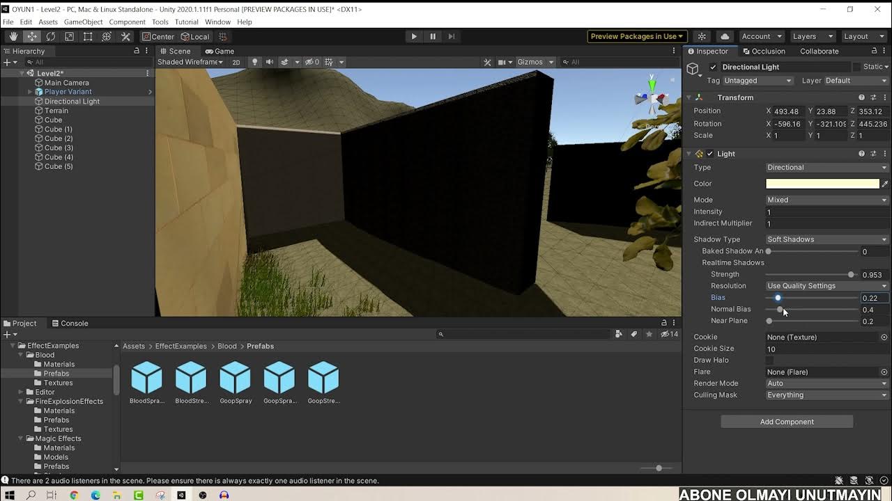 Unity Dersleri 28 Işık Ayarları ve Gölge Sorunu Çözümü - YouTube