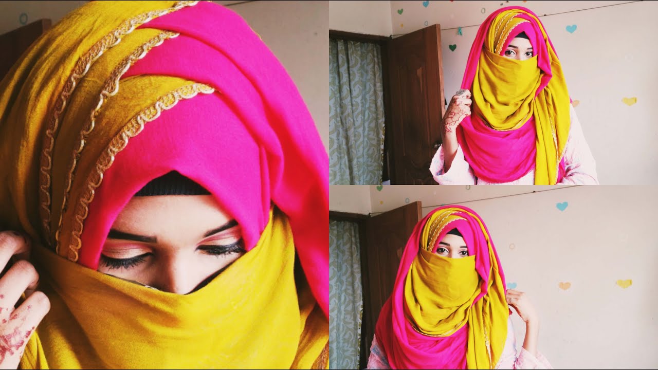 Awesome hijab tutorial using two hijabs||summer party hijab style ...