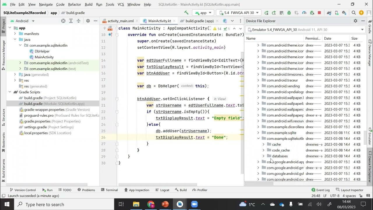 Kotlin Sqlite Openhelper Part 5 Emulator Youtube