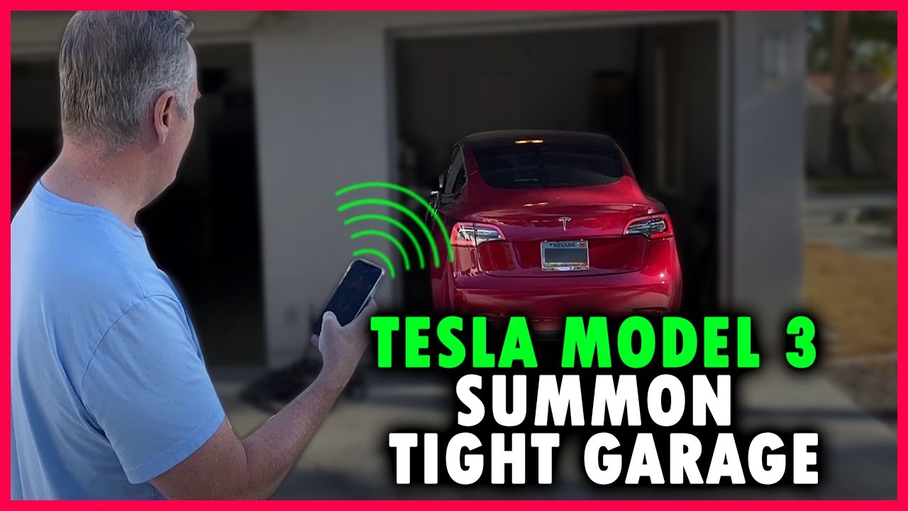 Tesla Model 3 Summon in and out of Tight Garage - YouTube