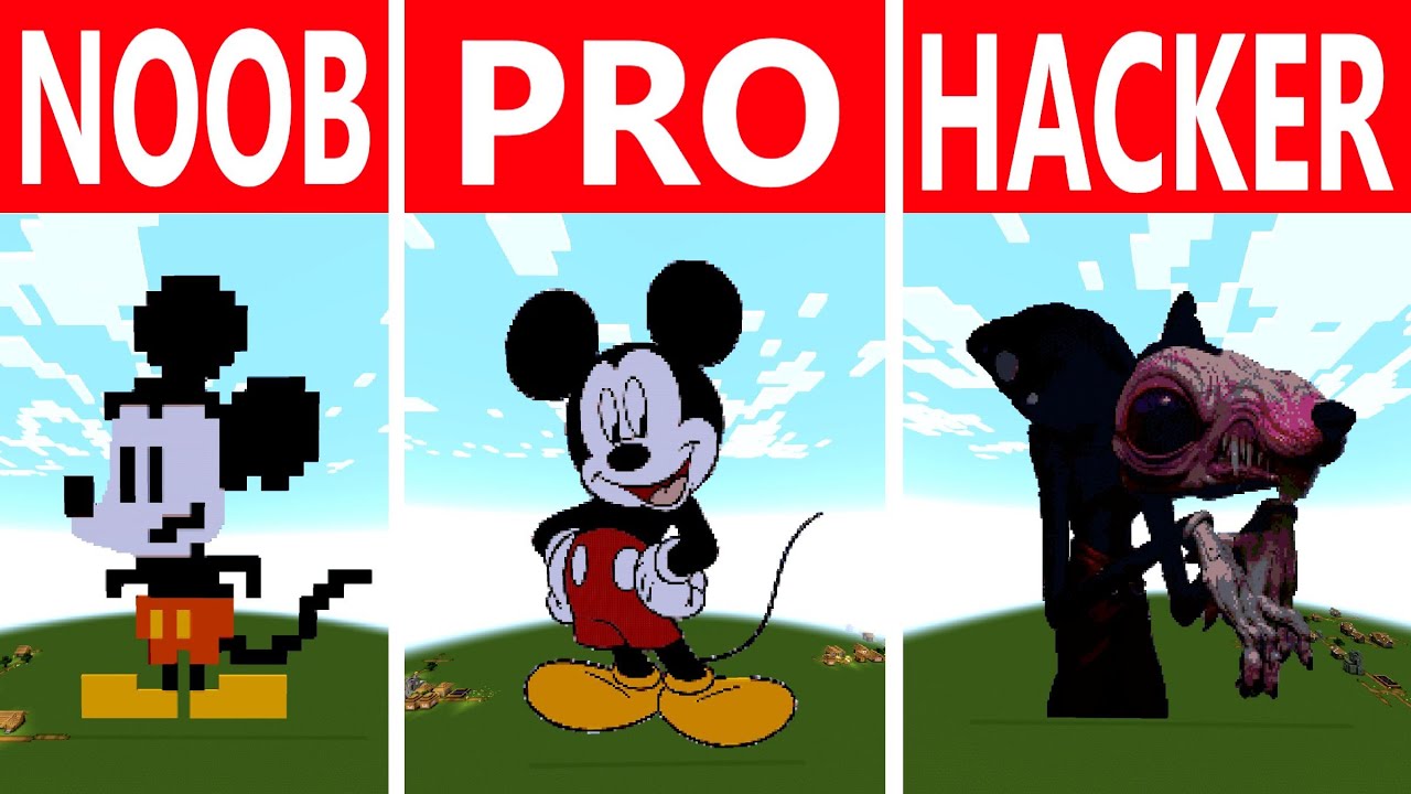 Pixel Art (NOOB vs PRO vs HACKER) Mickey Mouse in Minecraft - YouTube