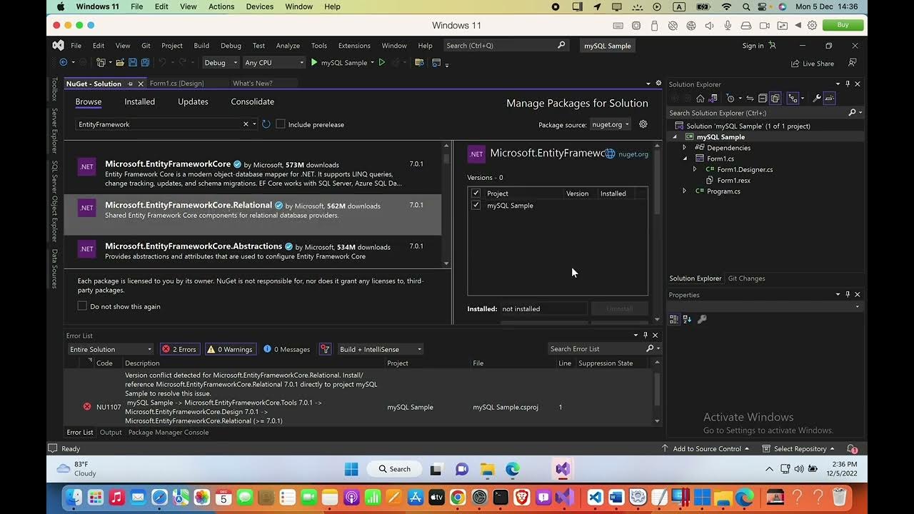 NU1107 Version conflict detected for Microsoft.EntityFrameworkCore.Relational. Install/reference ...
