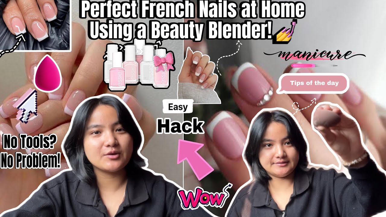 “Easy French Nails *Hack* at Home Using a Beauty Blender! 💅 | Plus My ...
