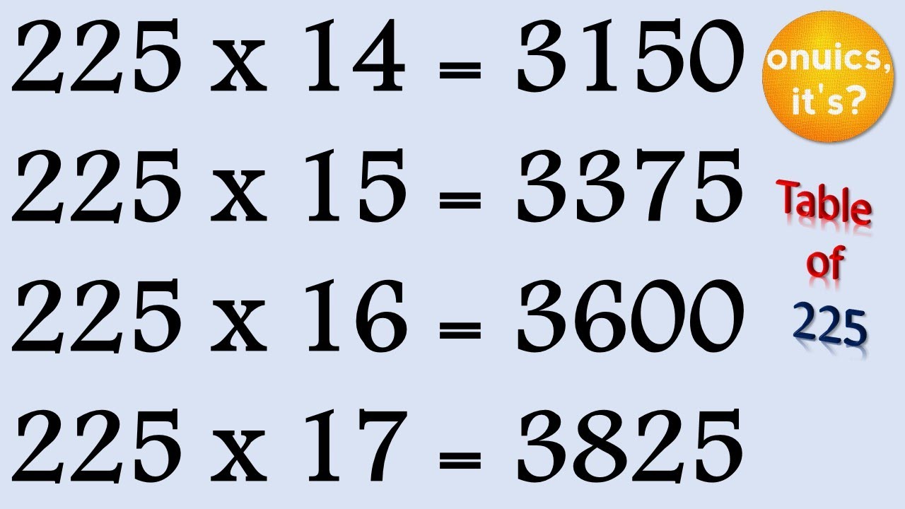 225 Table | pahada 225 ka guna karke | २२५ का पहाड़ा गुणा से | Table of ...