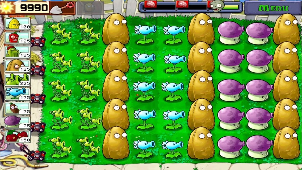 Plant Vs Zombie | Threepeater, Snow pea, Fume Shroom | Day level 9 Full ...