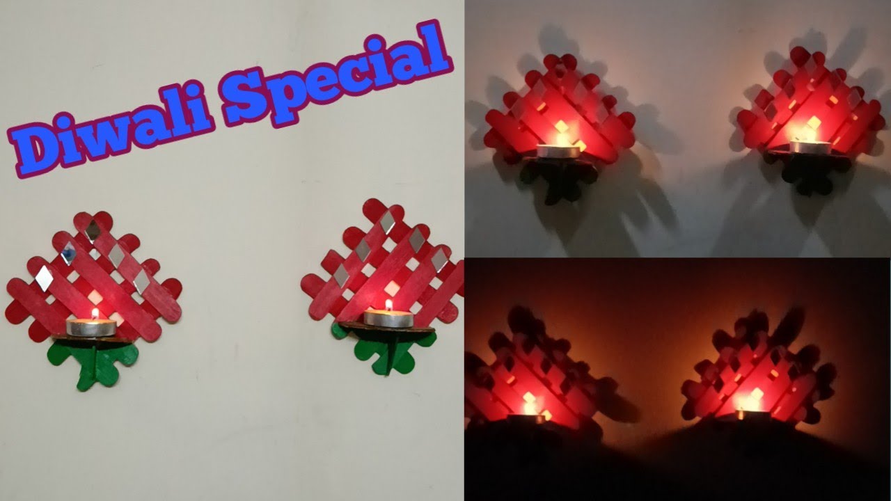 Wall Hanging Diya Stand/Ice cream Stick Craft/Very Easy DIY for Diwali ...