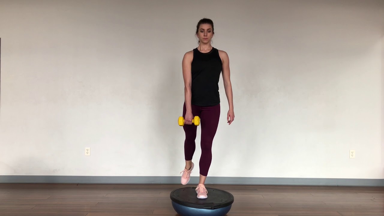 Single leg stiff leg deadlift with dumbbell on BOSU ball (front) - YouTube